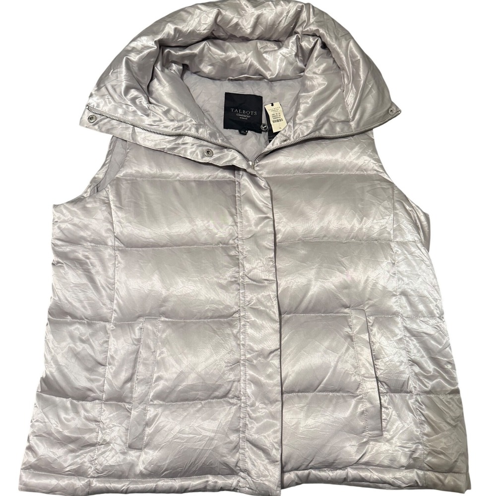Talbots Woman Silver Quilted Puffer Down Vest Full Zi… - Gem